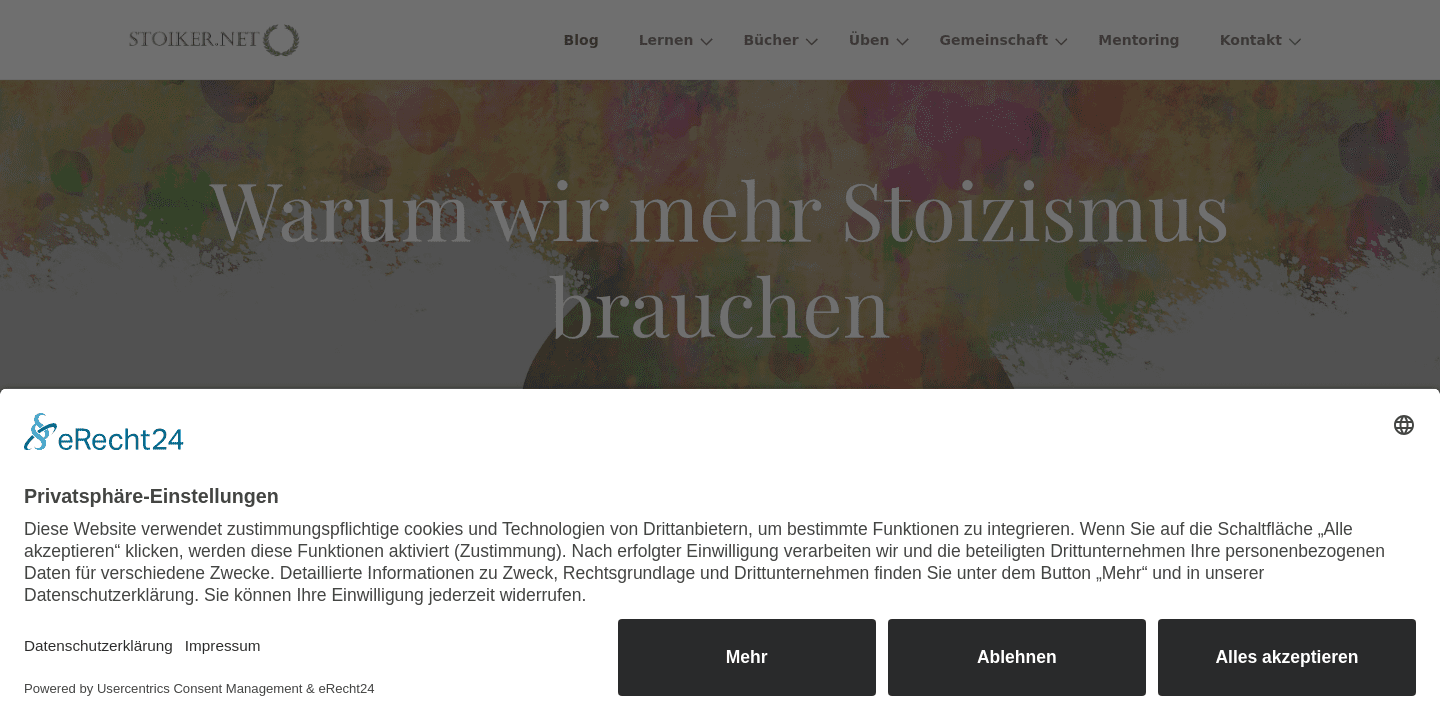 Warum wir mehr Stoizismus brauchen | stoiker.net - Lebenskunst der Stoa