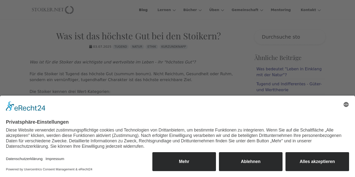 Was ist das höchste Gut bei den Stoikern? | stoiker.net - Lebenskunst ...